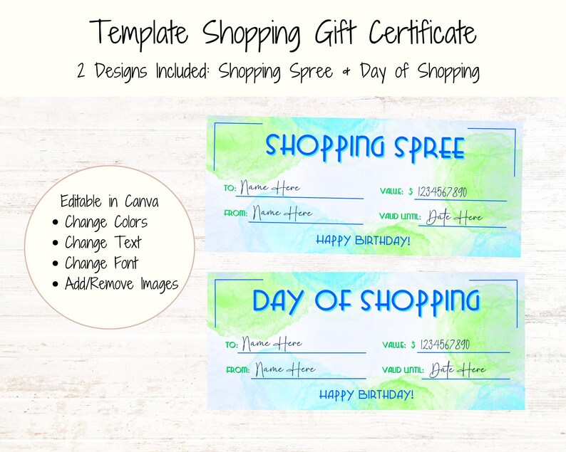 Template Shopping Spree Gift Certificate for Birthday Gift, Includes ...