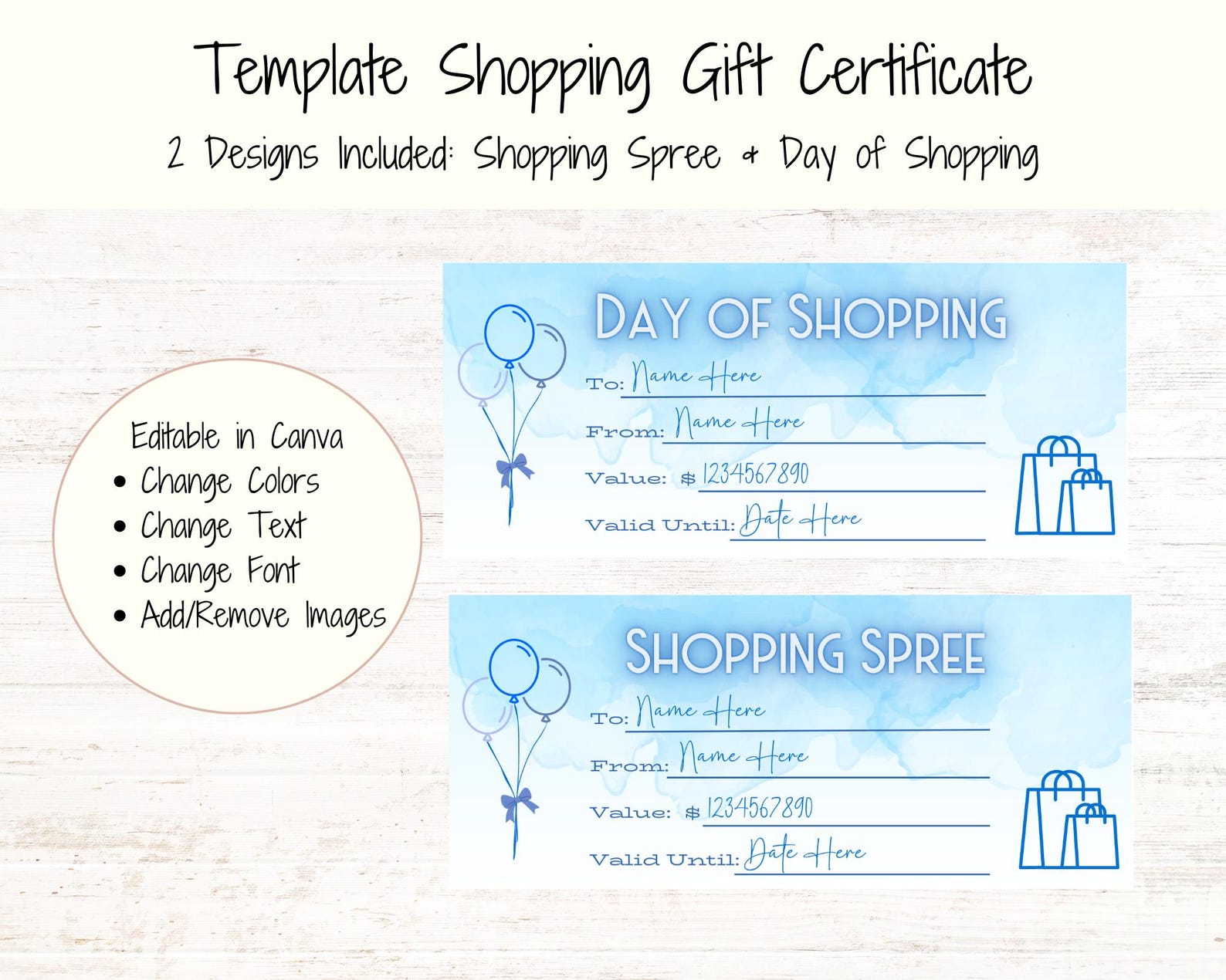 Template Shopping Spree Gift Certificate for Birthday Present in Blue ...