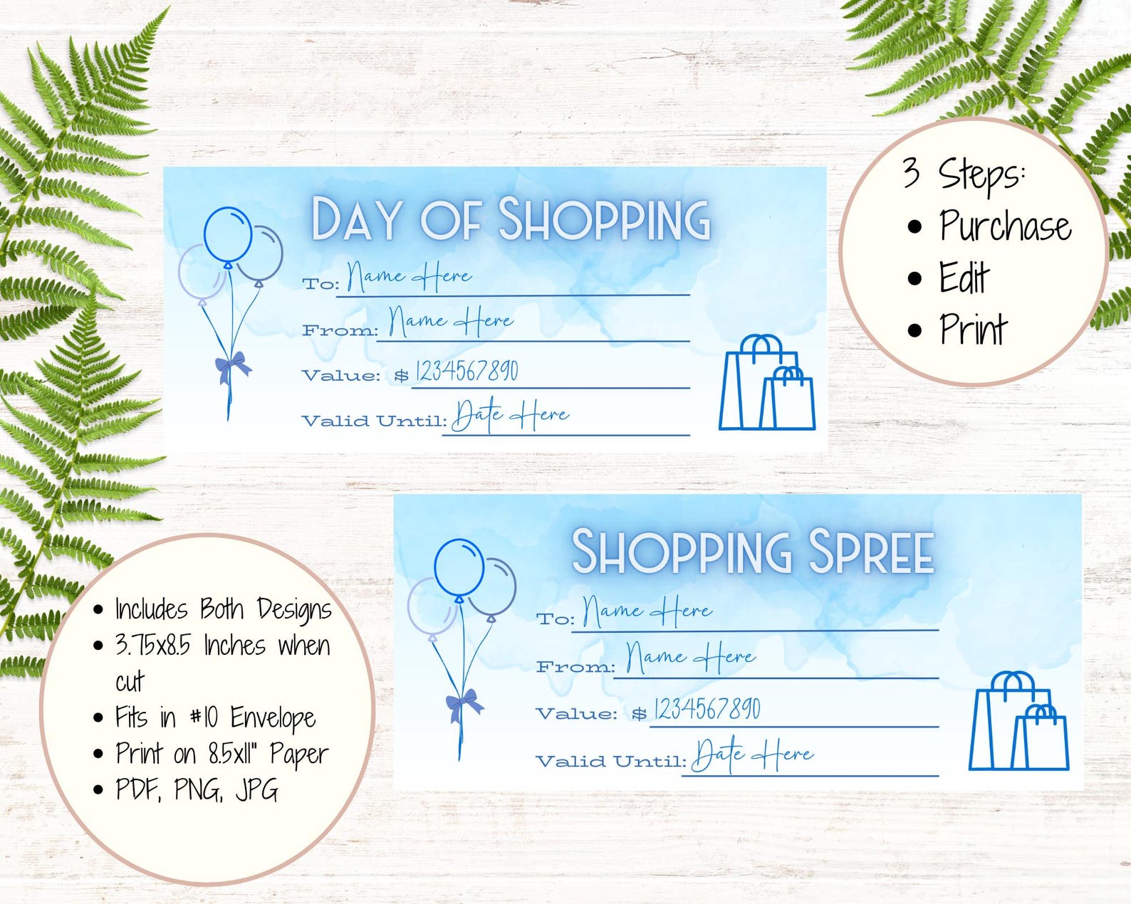 Template Shopping Spree Gift Certificate for Birthday Present in Blue ...