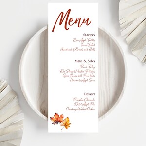 Fall Menu Template for Thanksgiving, Wedding or Other Dinner Party With ...