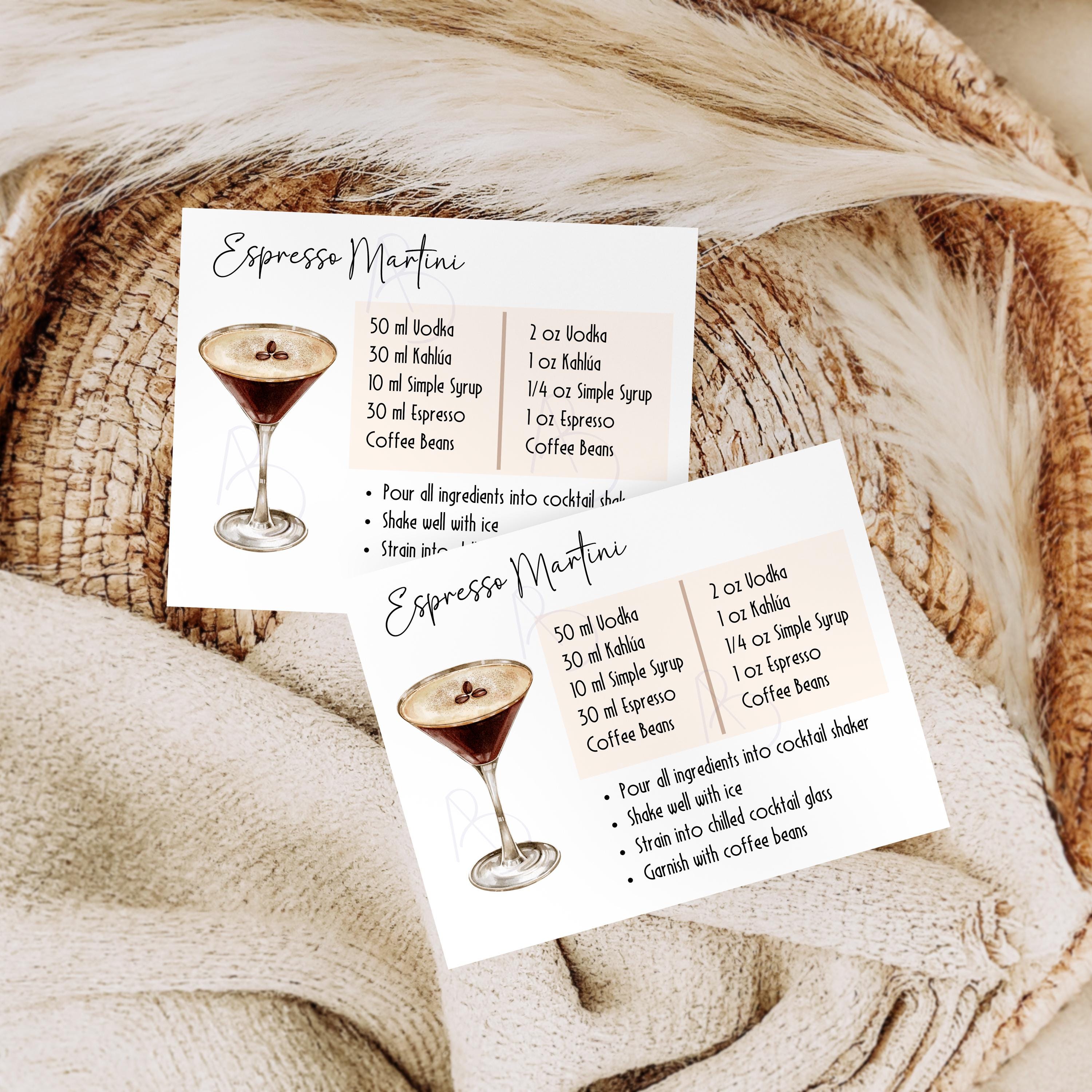 Espresso Martini Recipe Card for Bachelorette Party Favor, Bar Cart Art ...