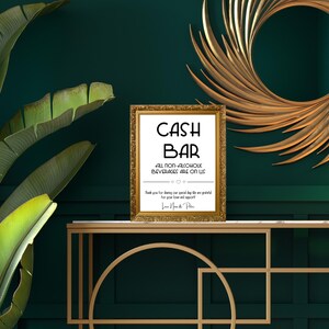 Cash Bar Sign Template for Wedding Reception or Other Celebration in ...