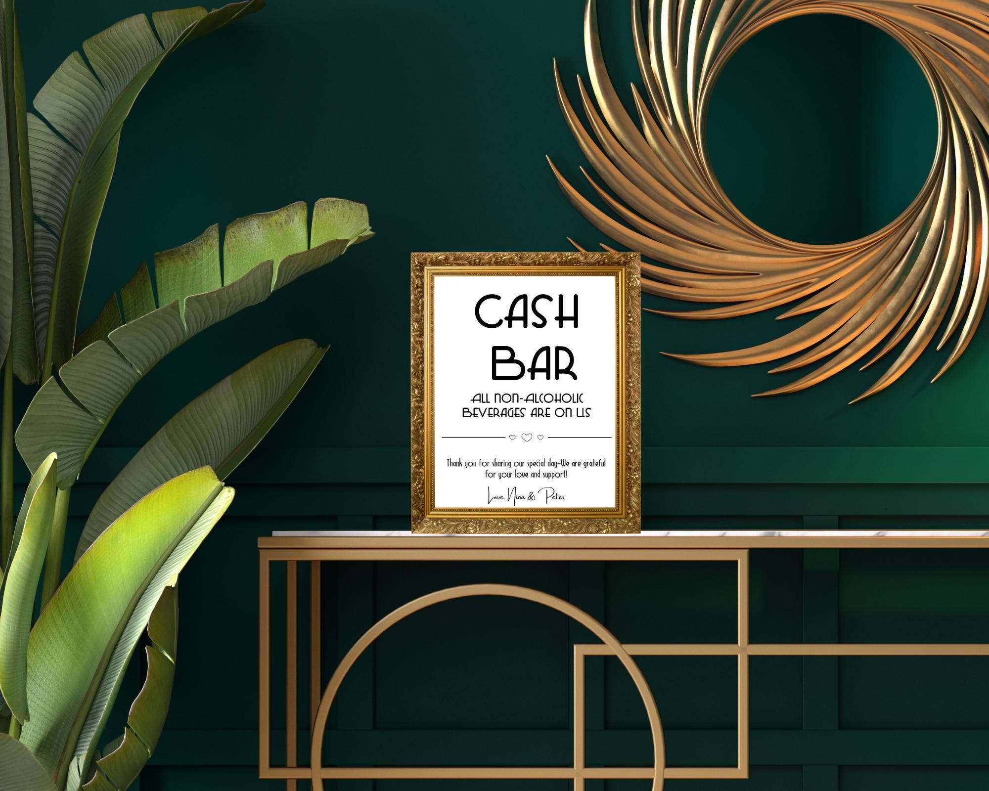 Cash Bar Sign Template for Wedding Reception or Other Celebration in ...