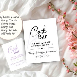 Editable Download Cash Bar Sign Template for Wedding, Anniversary or ...