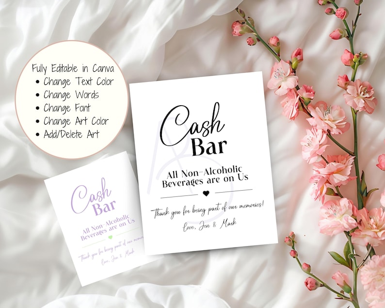 Editable Download Cash Bar Sign Template for Wedding, Anniversary or ...