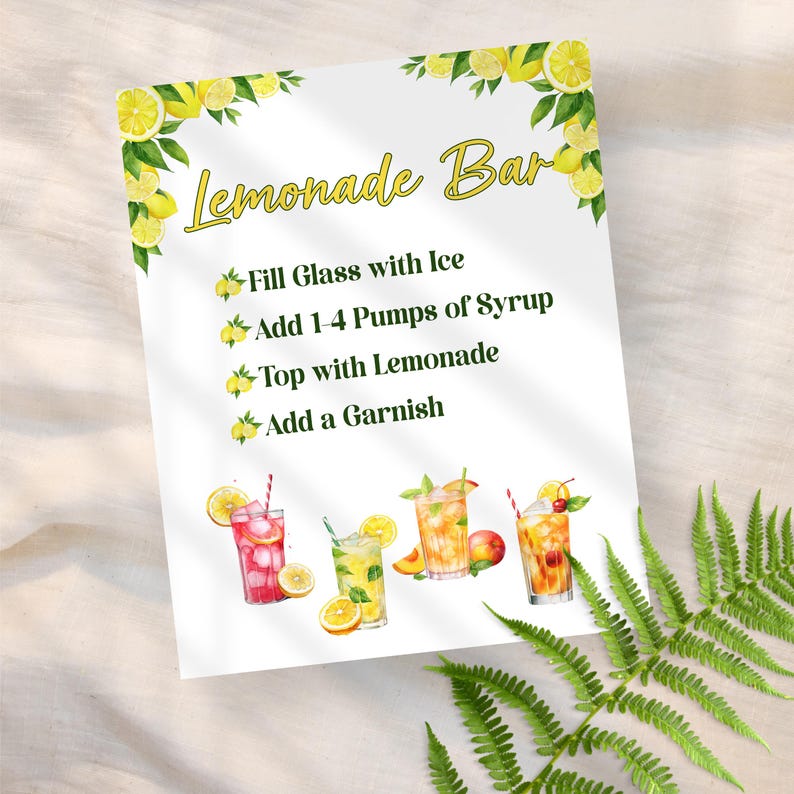 Lemonade Bar Sign for Graduation, Birthday Party, Baby or Bridal Shower ...