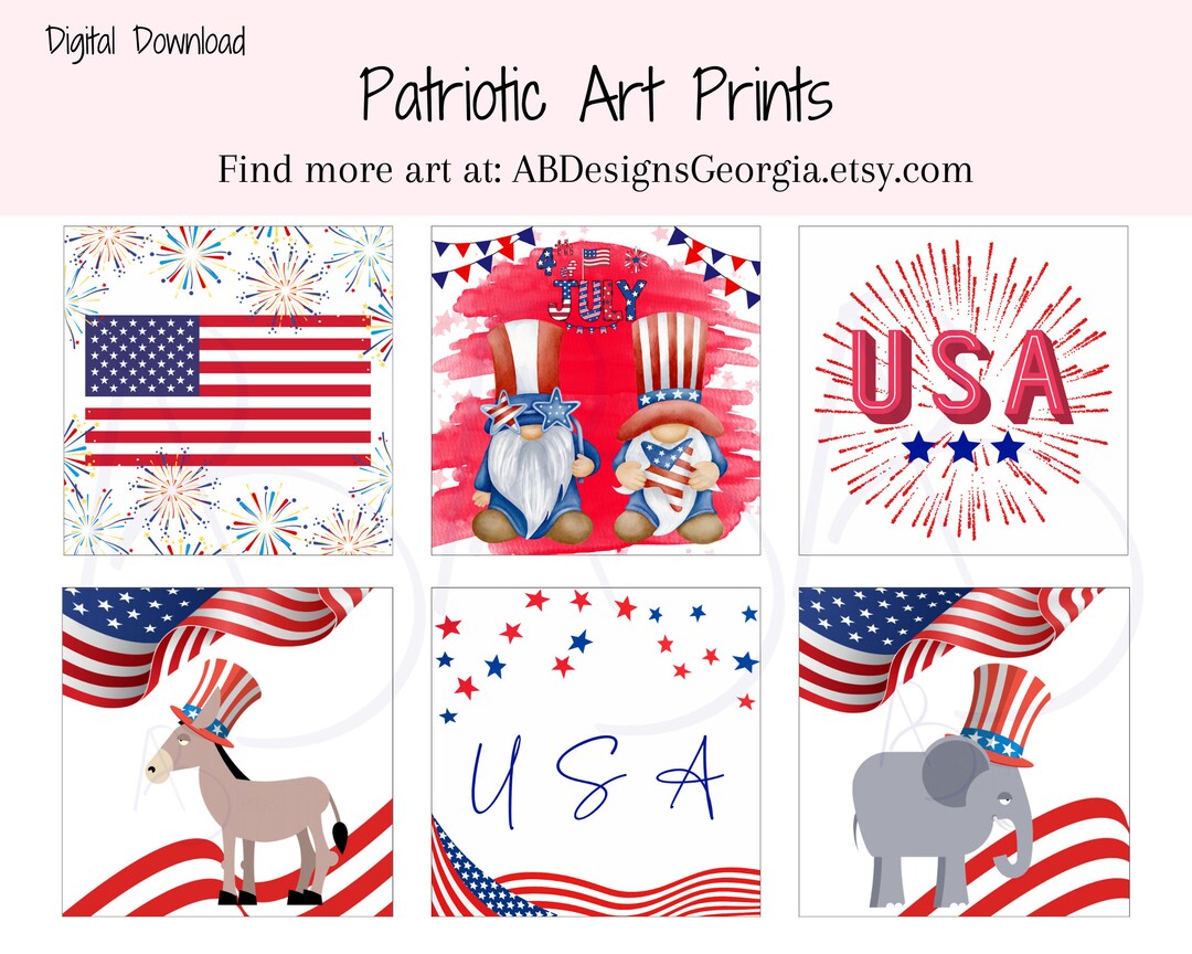4th of July Bookshelf Decor Printable USA Artwork, Americana Cubicle ...