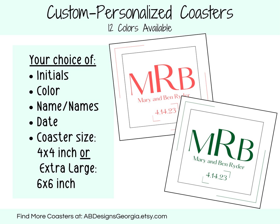 Monogram Coaster With Personalized Names and Date, Traditional Coaster ...
