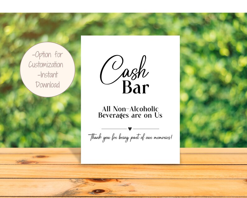 Instant Download Cash Bar Sign With Option for Customization - Etsy