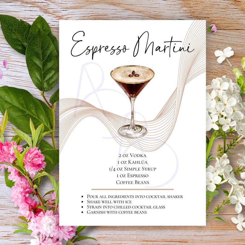 Espresso Martini Print, Recipe Card for Bar Cart Art, Bachelorette ...