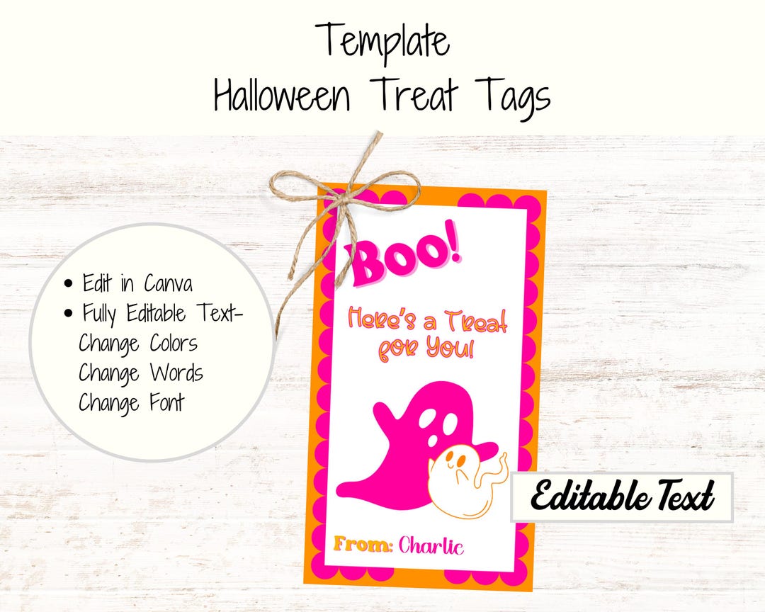 Editable Halloween Treat Tags With Pink and Orange Ghost for Boo Basket ...
