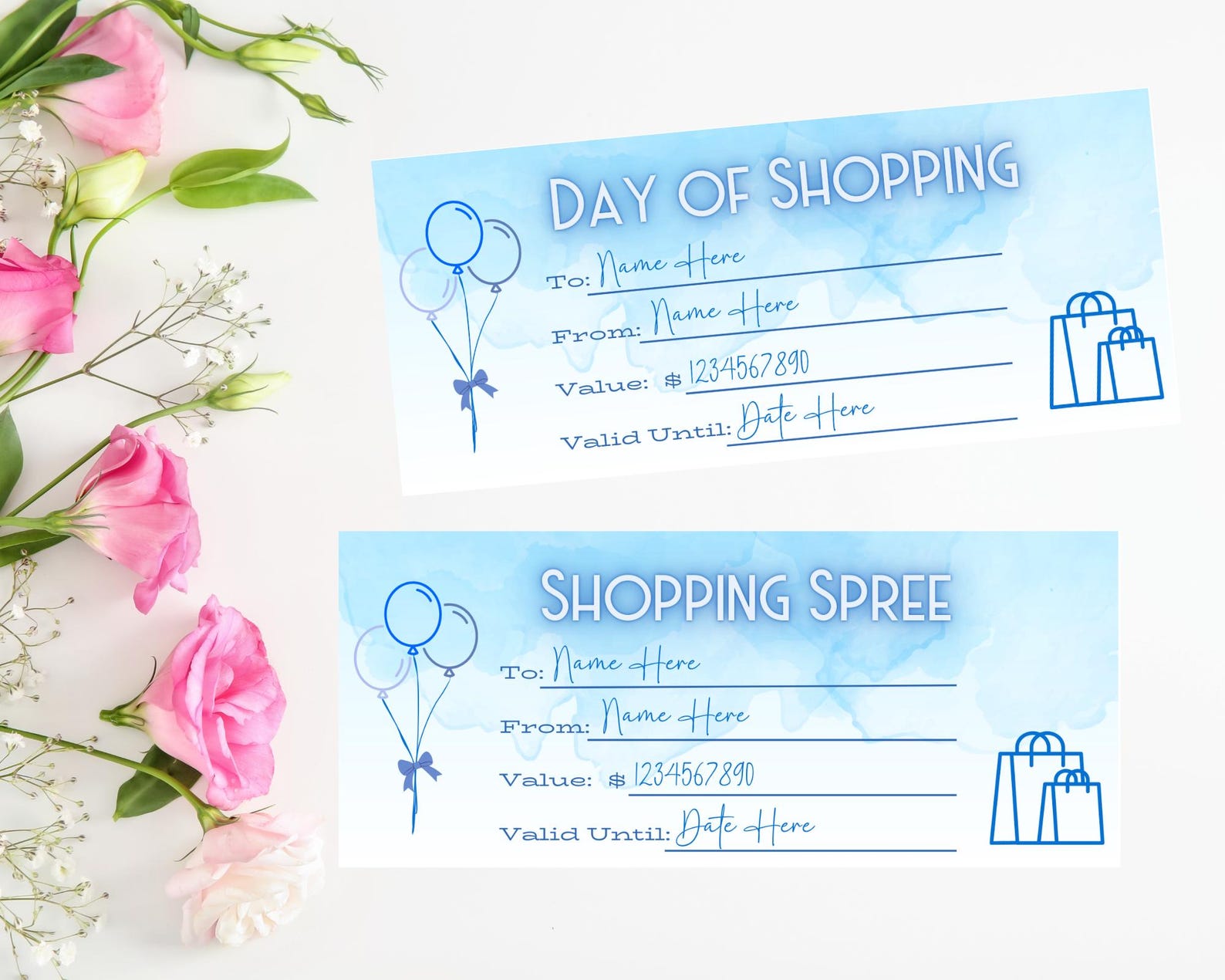 Template Shopping Spree Gift Certificate for Birthday Present in Blue ...