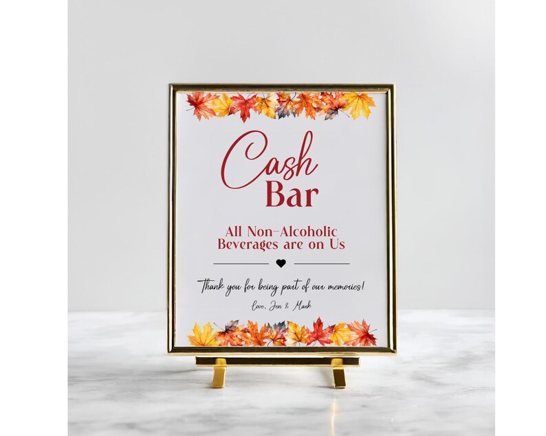 Editable Fall Cash Bar Sign Template for Wedding, Anniversary or Other ...