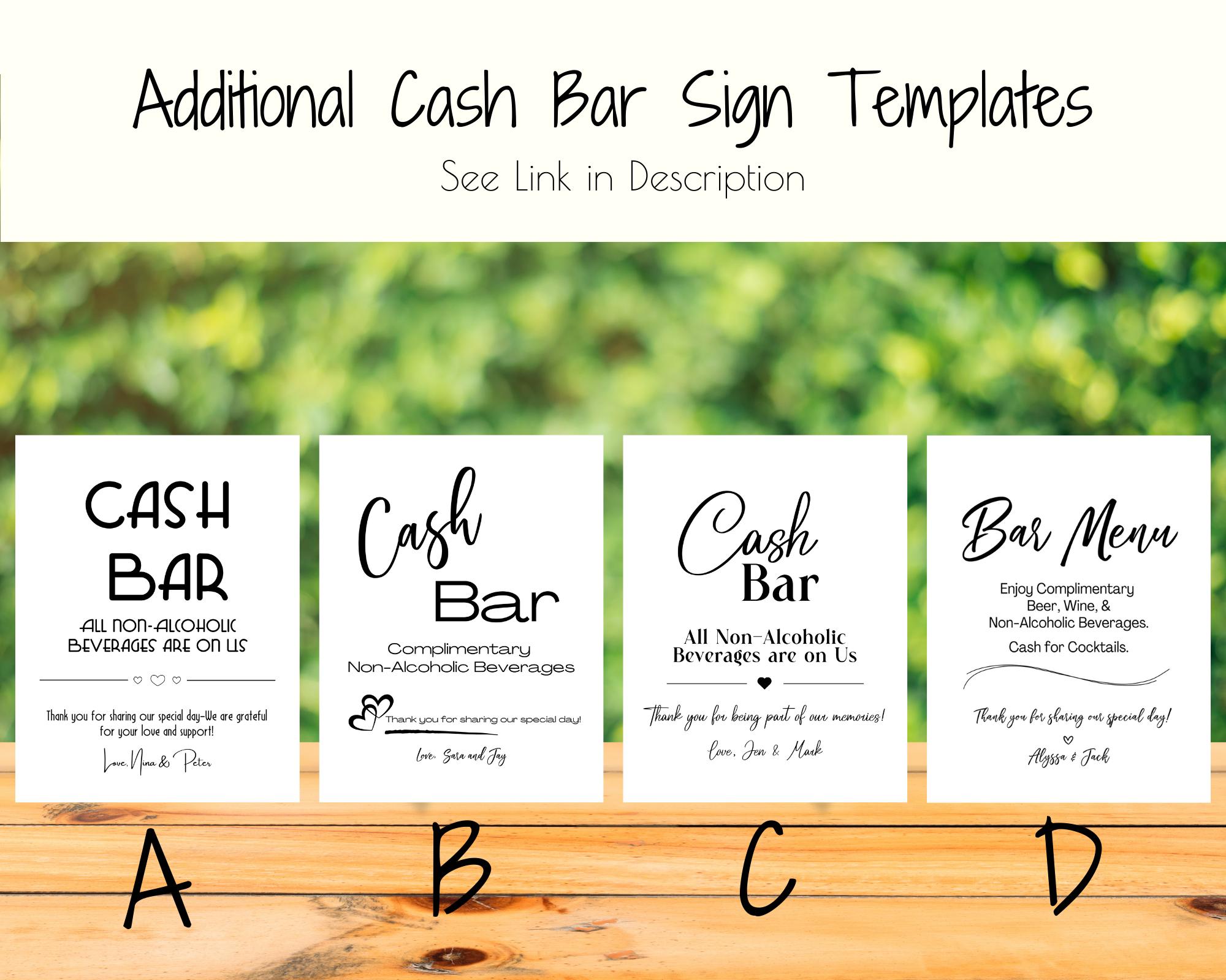 Editable Cash Bar Sign Template for Wedding or Anniversary Celebration ...