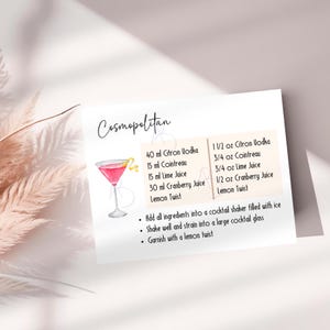 Cosmopolitan Recipe Card for Bachelorette Gift, Bar Cart Accessory, and ...