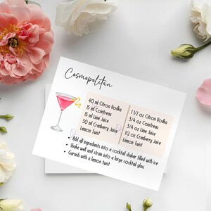 Cosmopolitan Recipe Card for Bachelorette Gift, Bar Cart Accessory, and ...