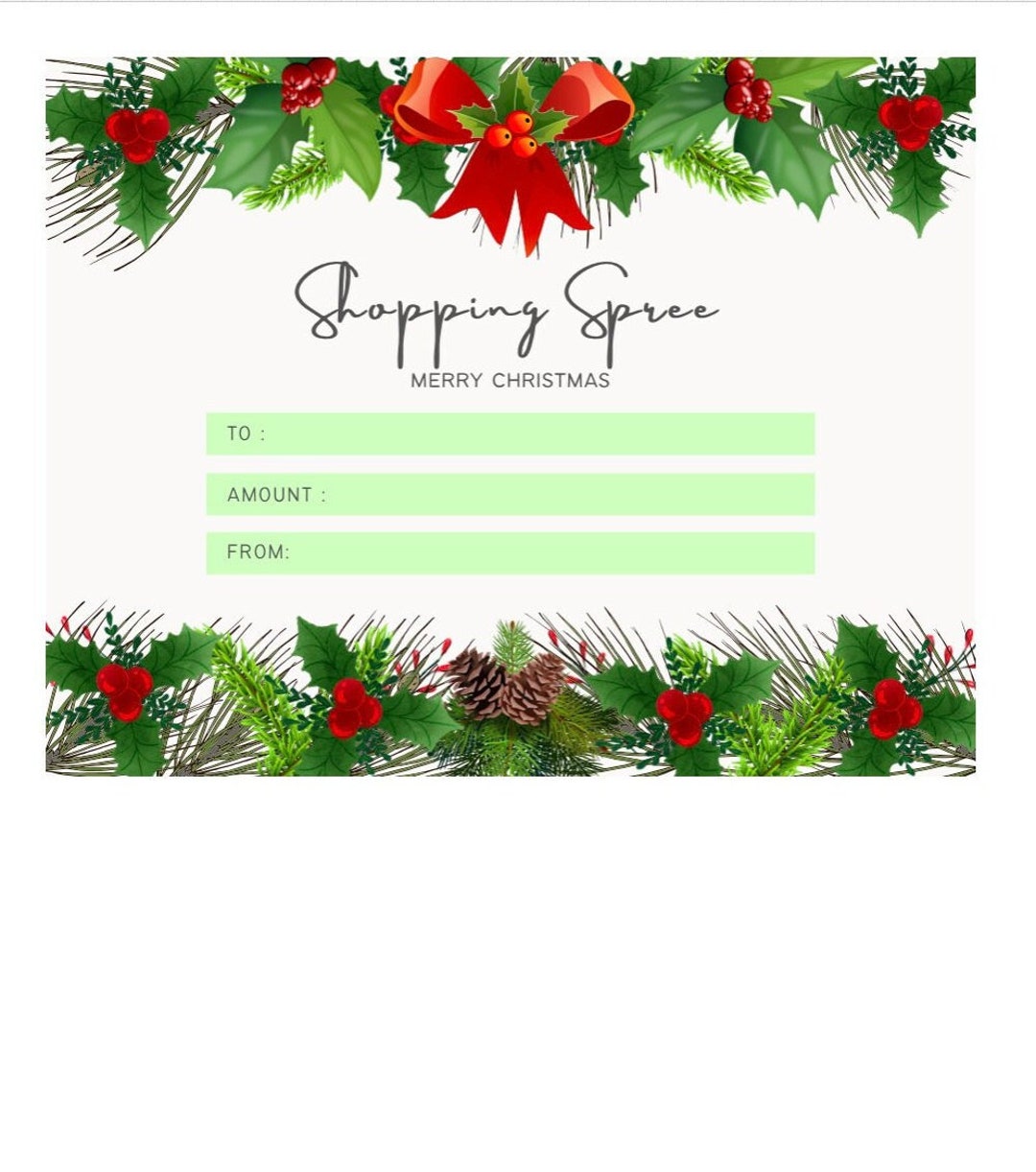 Shopping Spree Gift Certificate, Christmas Shopping Spree Gift ...