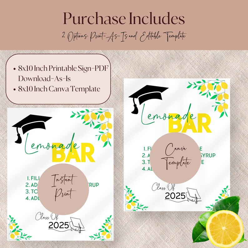 Lemonade Bar Sign for Graduation Party W/ Grad Cap and Class of 2025 ...