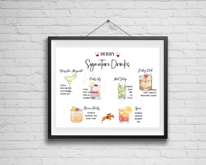 Derby Day Signature Drink Menu With Cocktail Art Cards and Drink ...