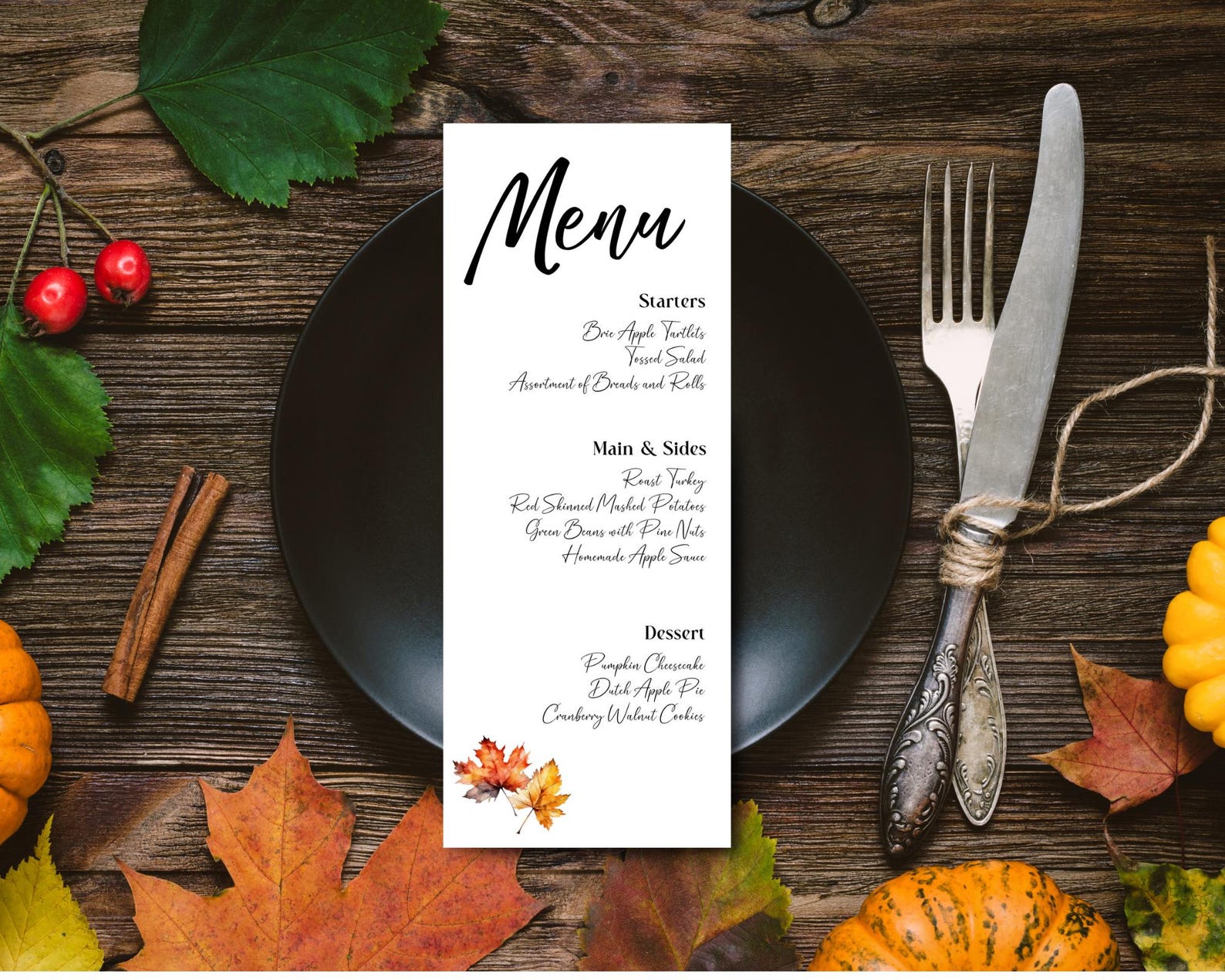 Fall Menu Template for Thanksgiving, Wedding or Other Dinner Party With ...