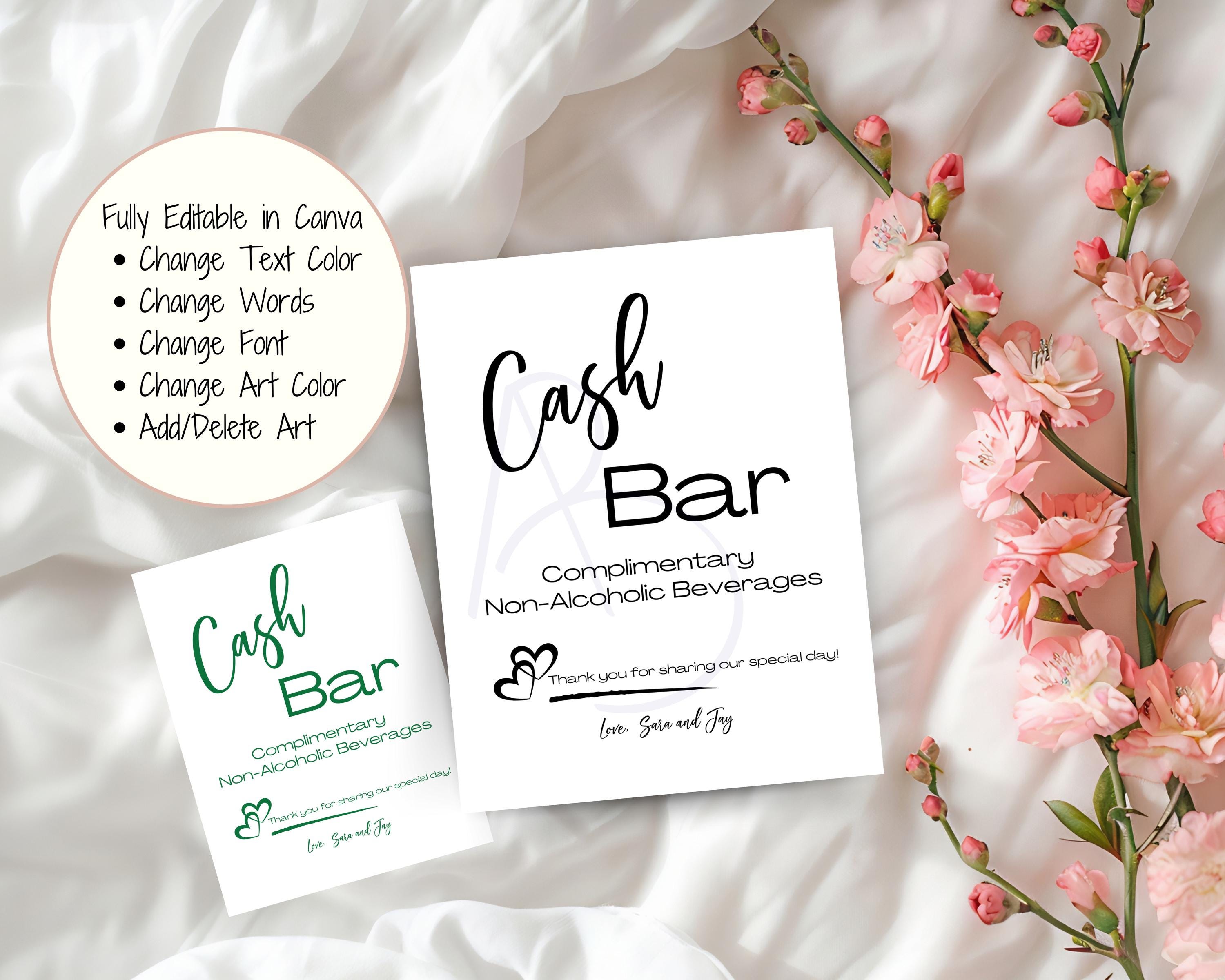 Editable Cash Bar Sign Template for Wedding or Anniversary Celebration ...