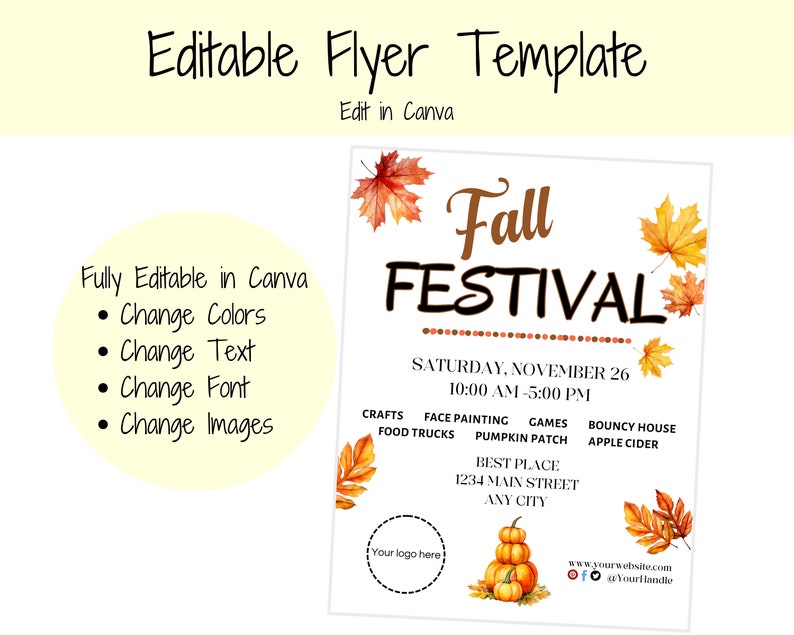 Editable Fall Flyer Template for Fundraiser, Fall Festival Flyer for ...
