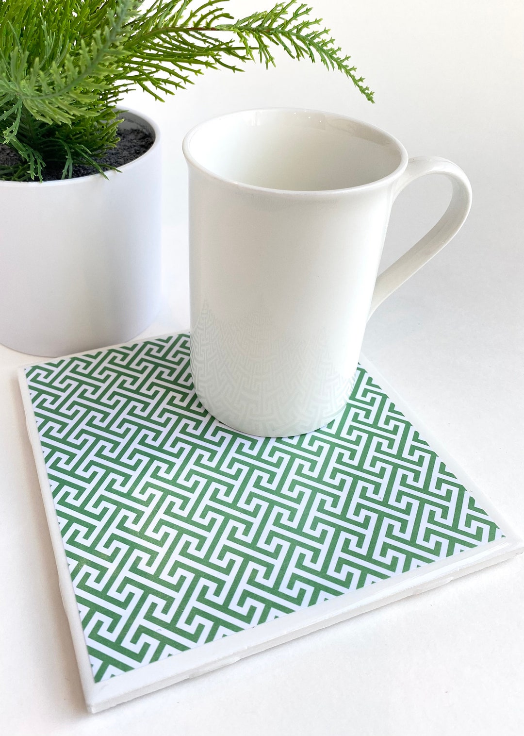 Extra Large Coaster With Greek Key Pattern for Tufted Coffee Table, Sea ...