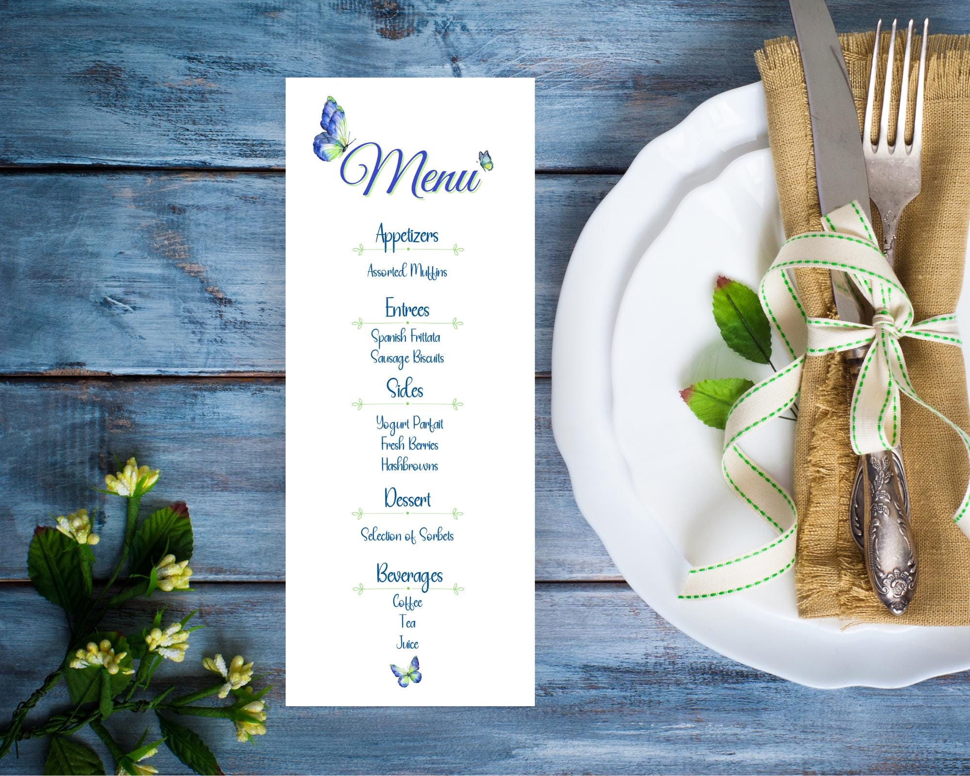 Butterfly Menu Template for Brunch Garden Party, Birthday, Bridal or ...