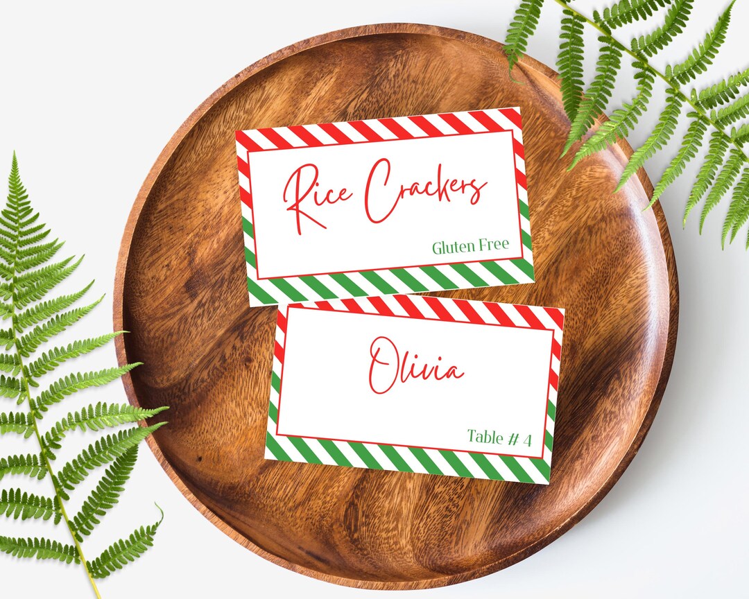 Editable Place Cards or Food Label Signs for Christmas Table With Red ...