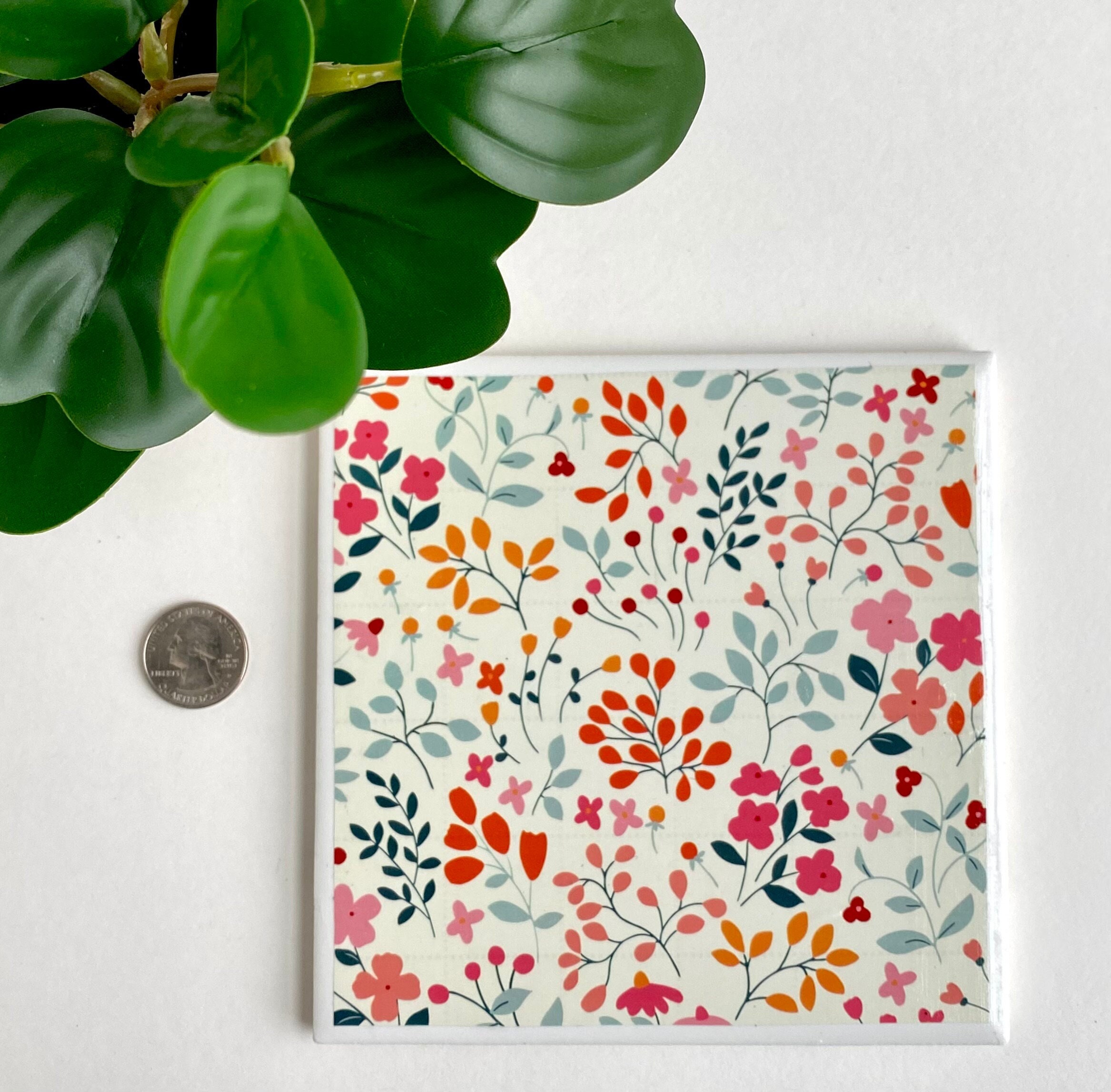 Extra Large Floral Coaster, Bright Botanical Coaster, Coaster for ...