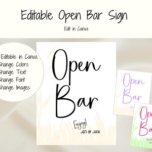 Customizable Open Bar Sign Template for Wedding Reception With Grass ...