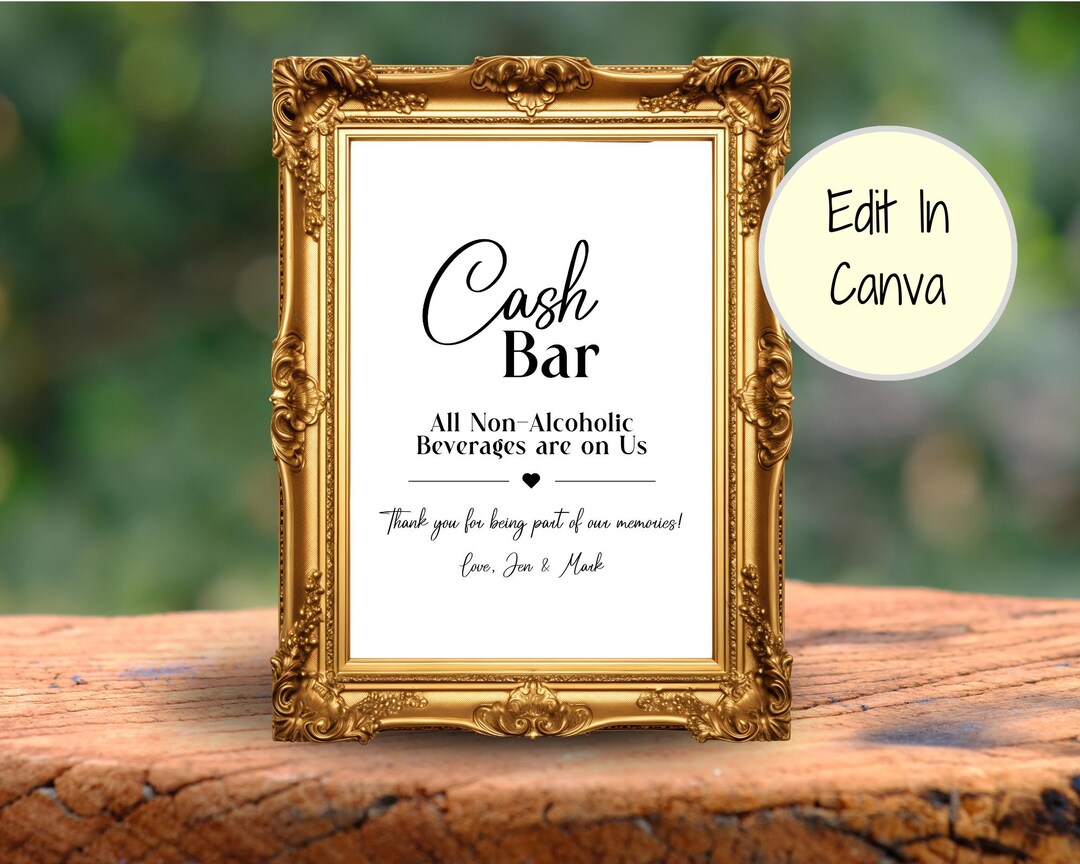 Editable Download Cash Bar Sign Template for Wedding, Anniversary or ...