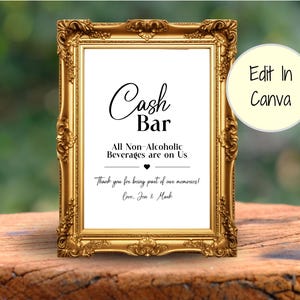 Editable Download Cash Bar Sign Template for Wedding, Anniversary or ...