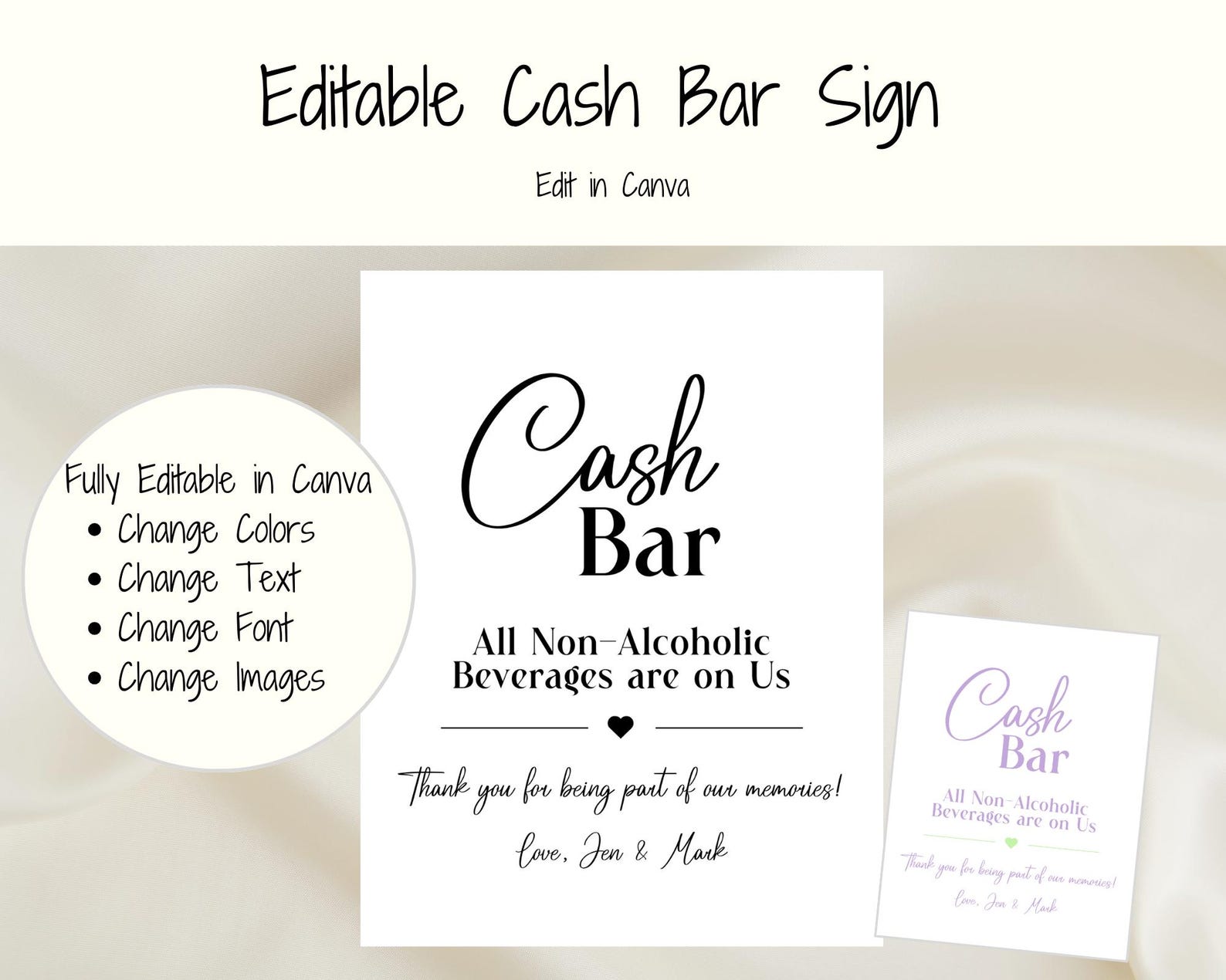 Editable Download Cash Bar Sign Template for Wedding, Anniversary or ...