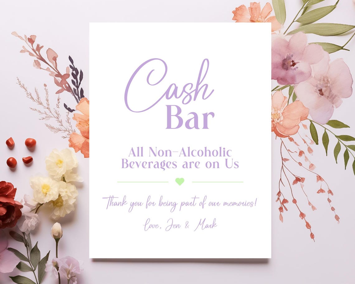Editable Download Cash Bar Sign Template for Wedding, Anniversary or ...
