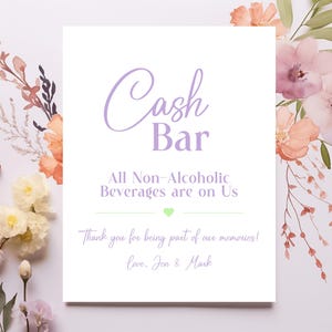 Editable Download Cash Bar Sign Template for Wedding, Anniversary or ...