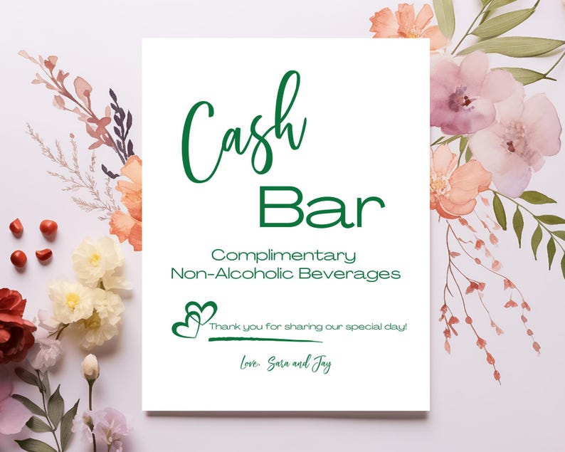 Editable Cash Bar Sign Template for Wedding or Anniversary Celebration ...