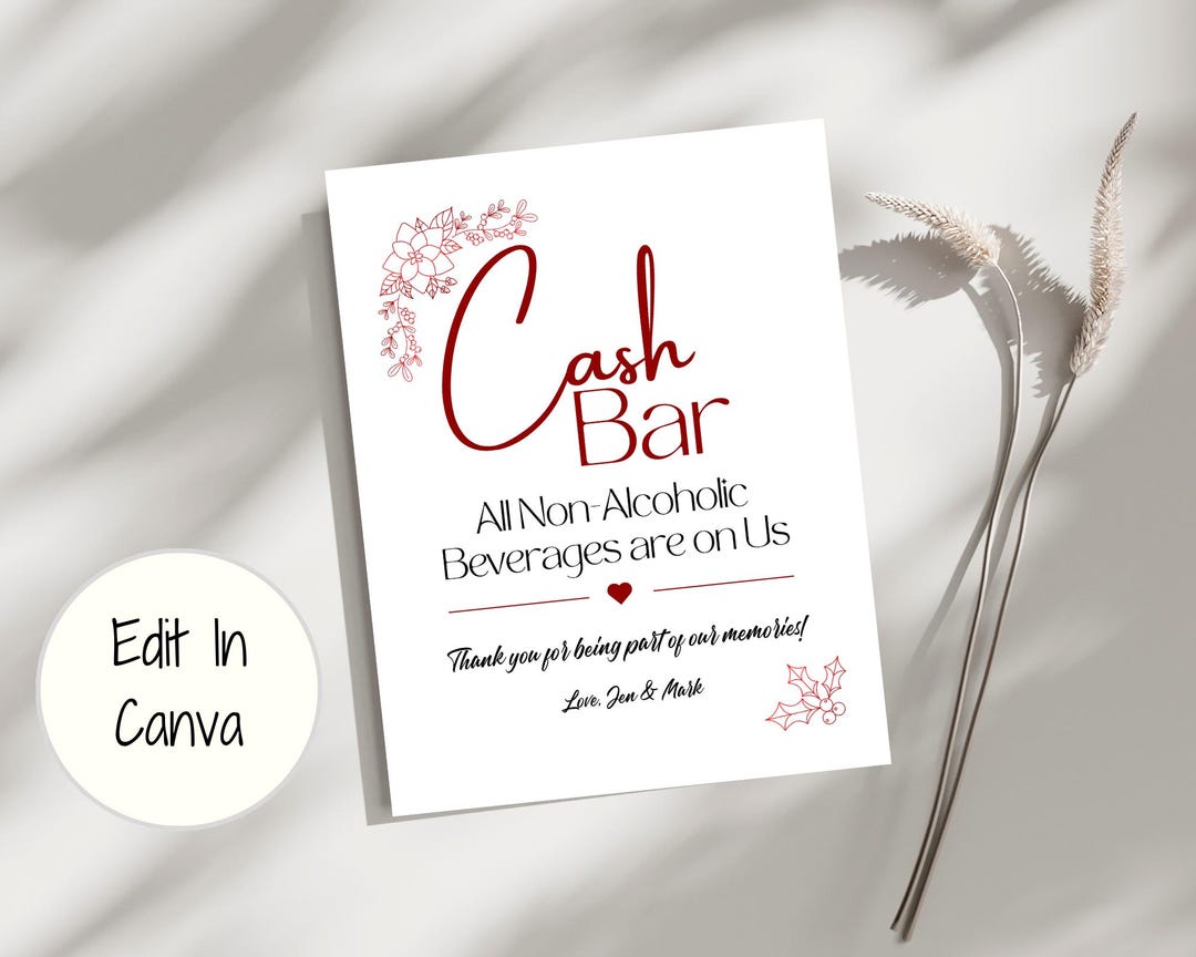 Editable Winter Cash Bar Sign Template for Christmas Wedding or Other ...