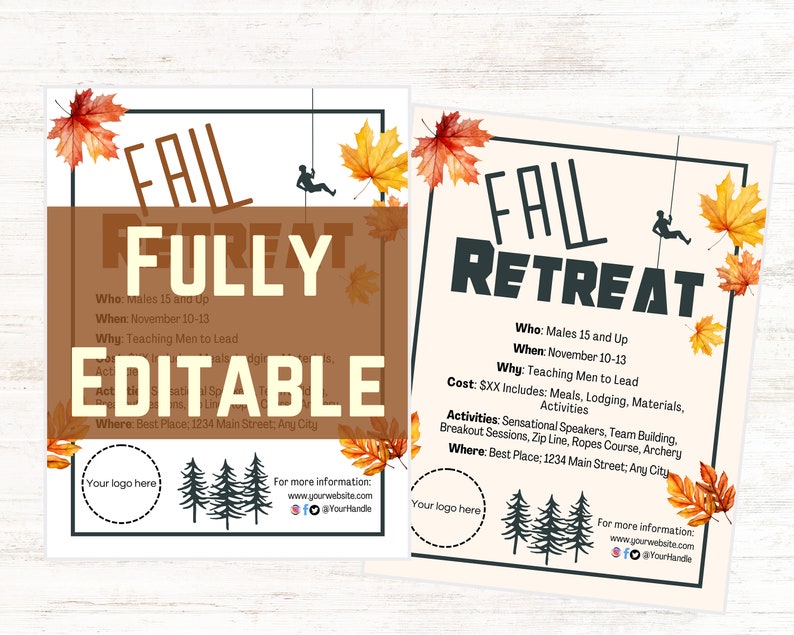 Editable Fall Flyer Template for Fall Retreat or Autumn Getaway, Fully ...