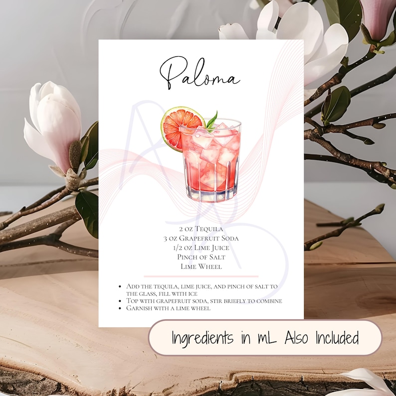 Paloma Print, Recipe Card for Bar Cart Art, Bachelorette Party Favor ...