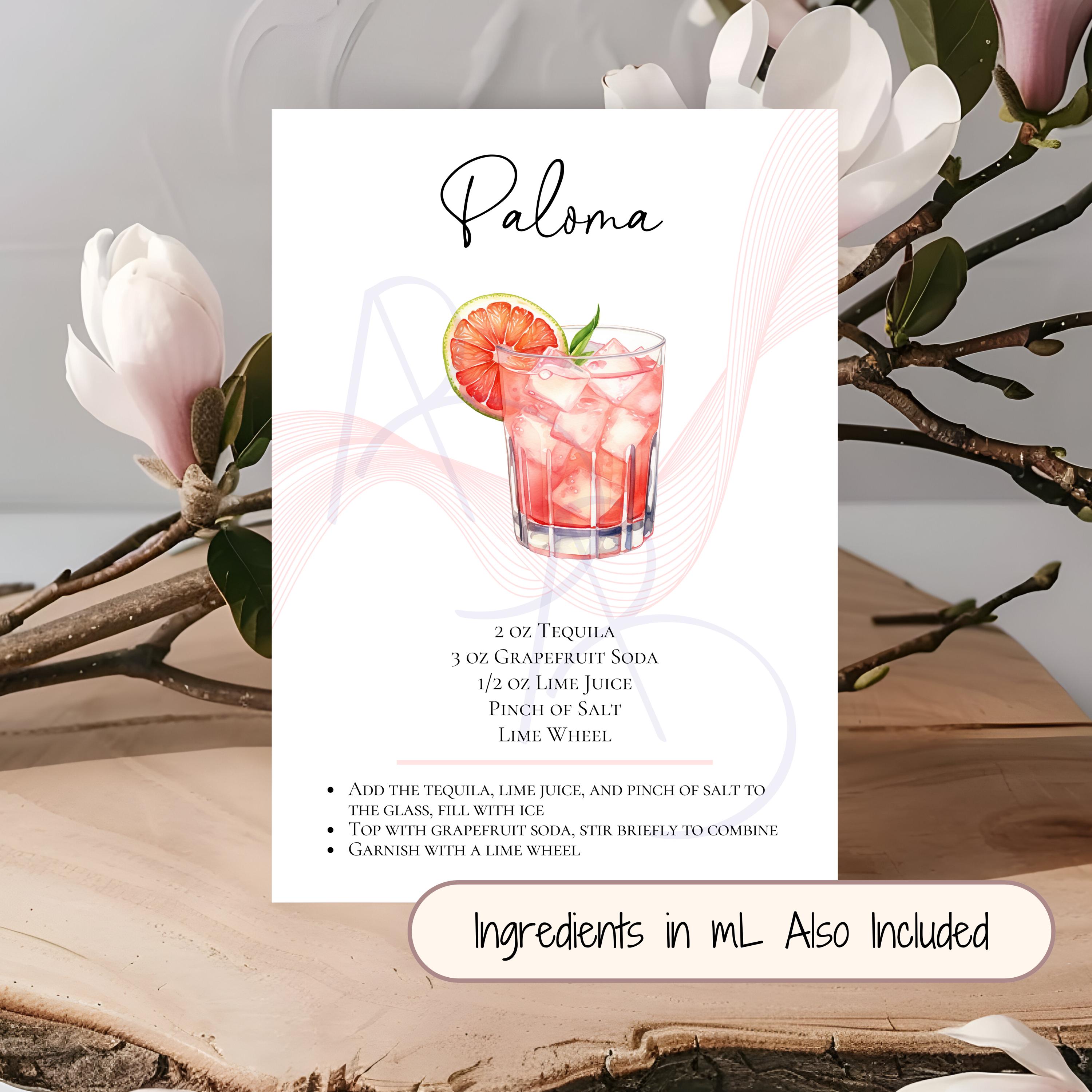 Paloma Print, Recipe Card for Bar Cart Art, Bachelorette Party Favor ...