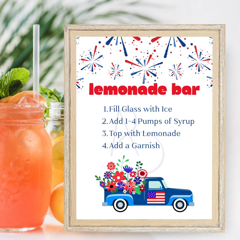 Lemonade Bar Sign for Fourth of July, Military Event, Patriotic Party ...