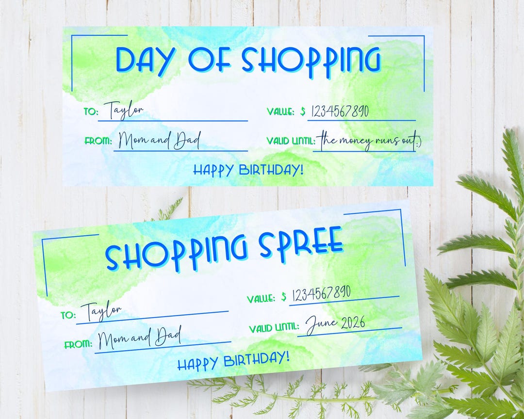 Template Shopping Spree Gift Certificate for Birthday Gift, Includes ...