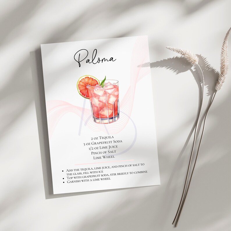 Paloma Print, Recipe Card for Bar Cart Art, Bachelorette Party Favor ...