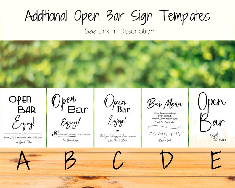Customizable Open Bar Sign Template for Wedding Reception With Grass ...