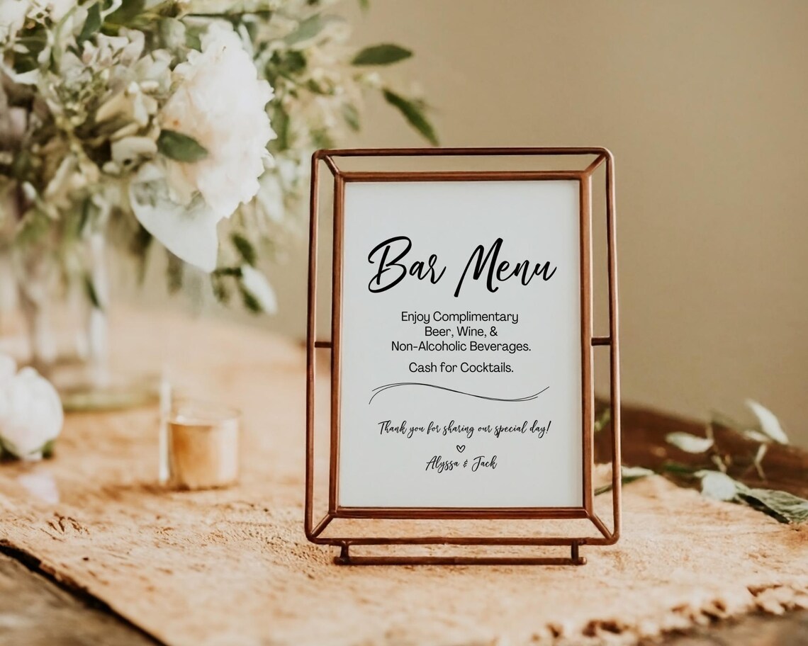 Editable Bar Menu Sign Cash for Cocktails for Wedding or Party, Canva ...