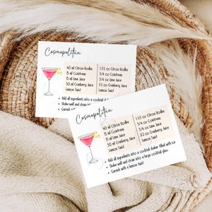 Cosmopolitan Recipe Card for Bachelorette Gift, Bar Cart Accessory, and ...