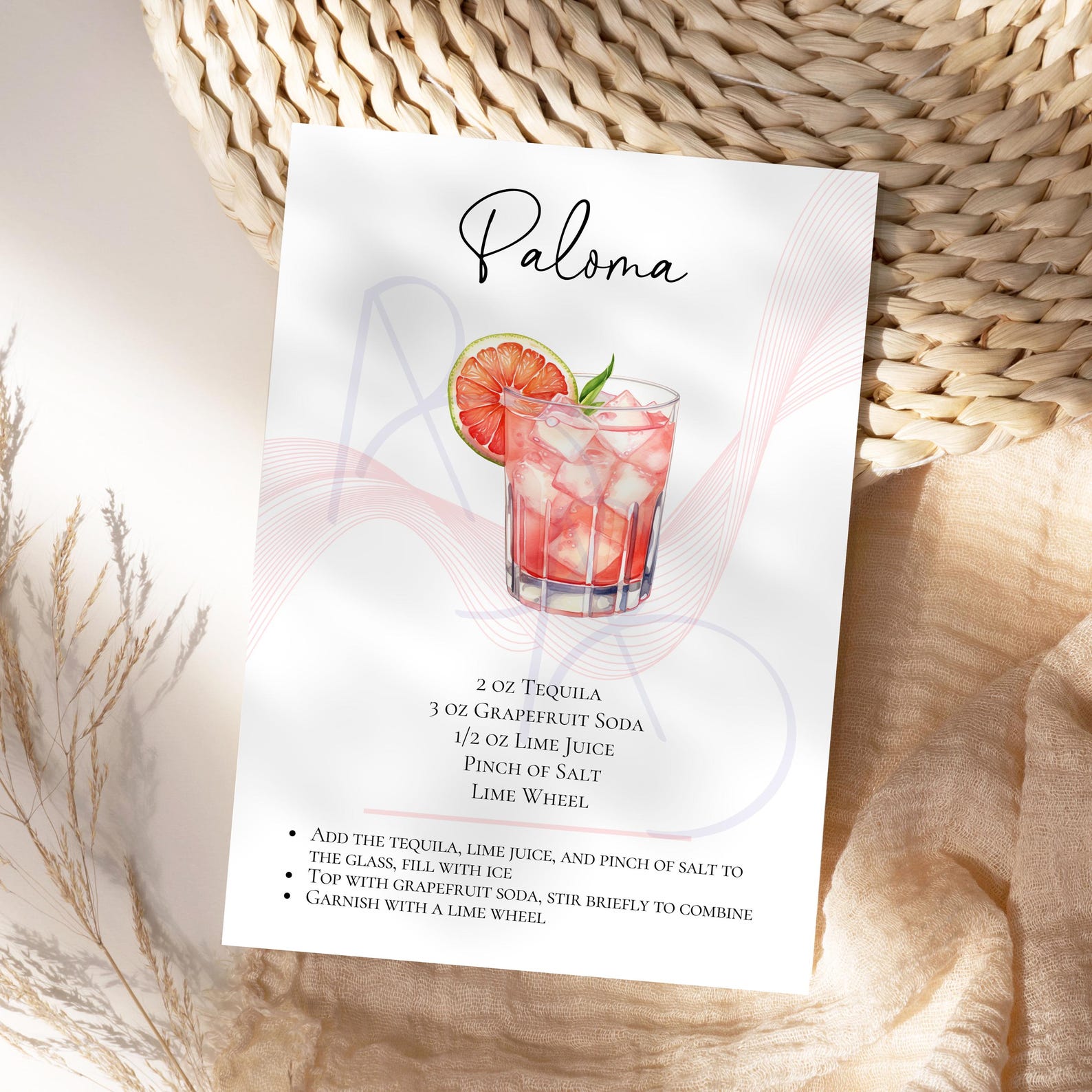 Paloma Print, Recipe Card for Bar Cart Art, Bachelorette Party Favor ...