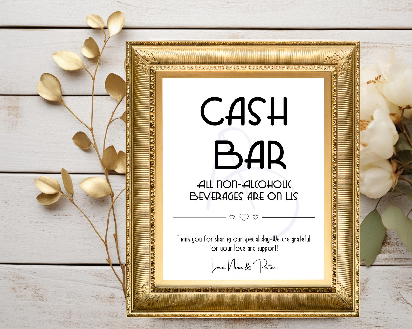 Cash Bar Sign Template for Wedding Reception or Other Celebration in ...