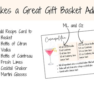 Cosmopolitan Recipe Card for Bachelorette Gift, Bar Cart Accessory, and ...